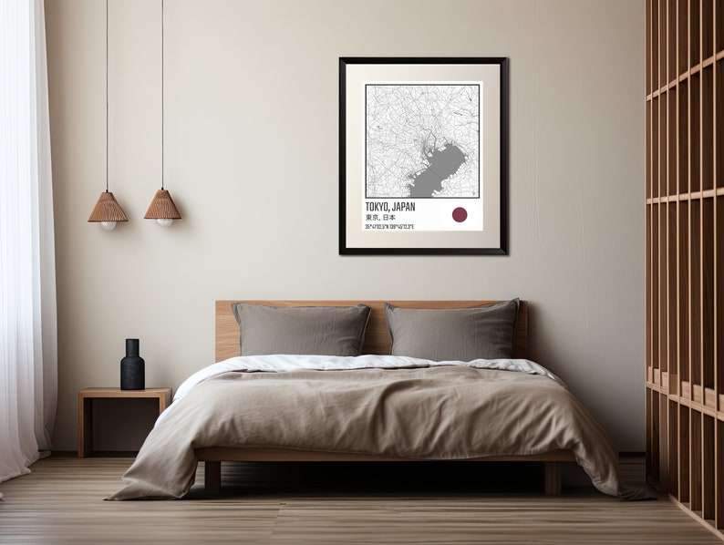 Tokyo, Japan Map Wall Art Print, Japanese Flag, City Map Art, Traveling ...