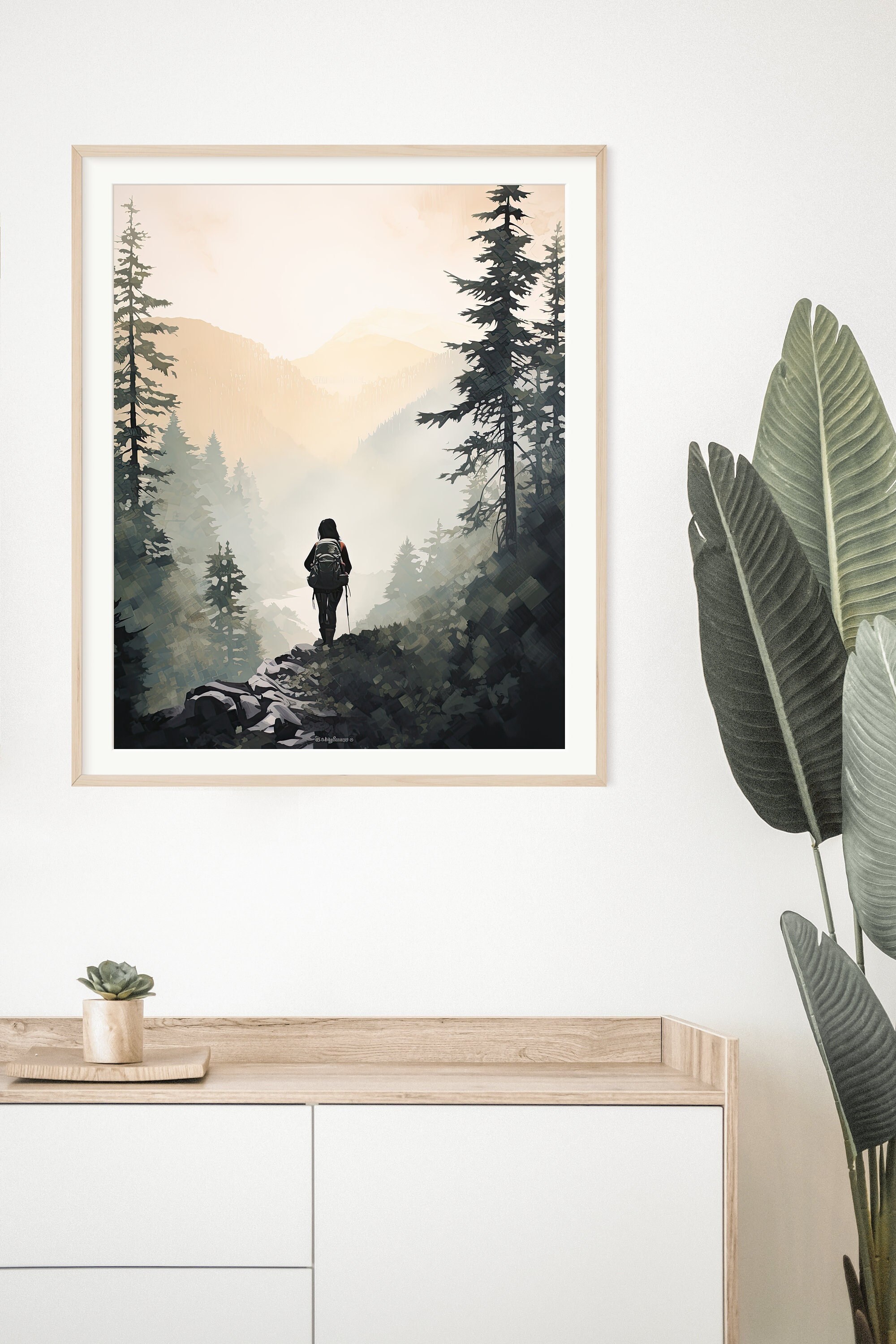 Minimalist Hiking Painting Wall Art Print, Nature Art, Forest Print ...