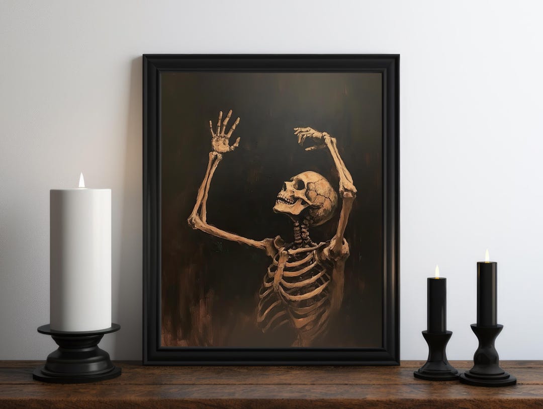 Halloween Skeleton Oil Painting Print, Dark Academia Decor, Dark Wall ...