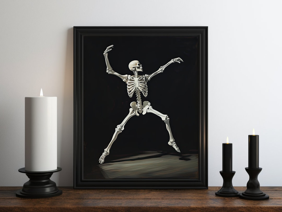 Skeleton Dancing Oil Painting Wall Art Print, Spooky Wall Art ...