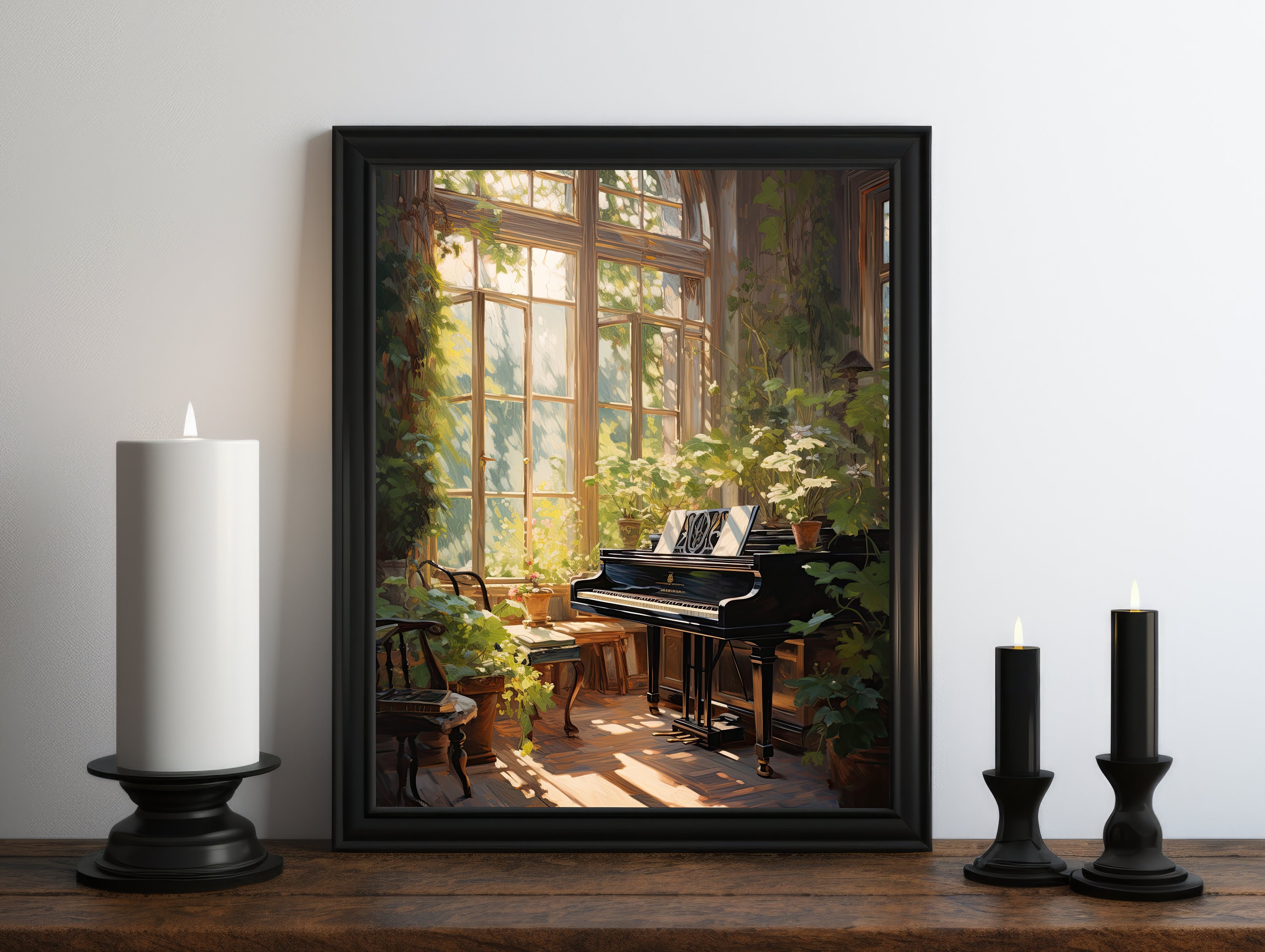 Cottagecore Piano Oil Painting Wall Art Print, Cozy Aesthetic, Moody ...