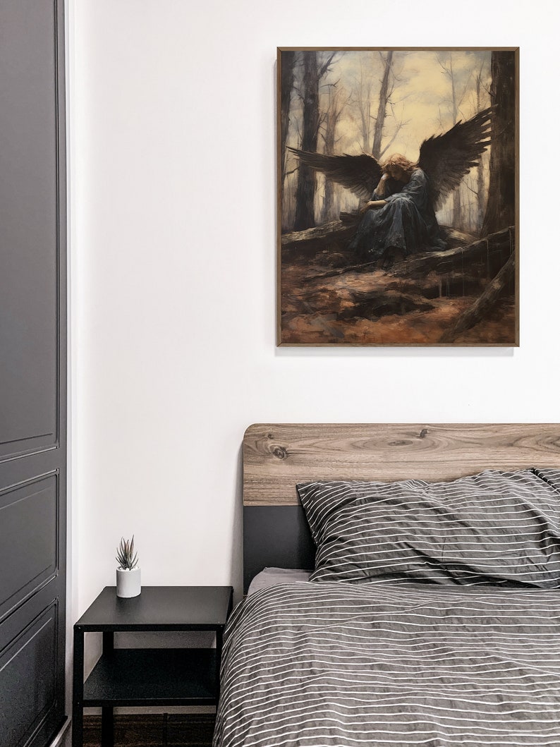 Fallen Angel Oil Painting Dark Academia Decor Dark Wall Art - Etsy