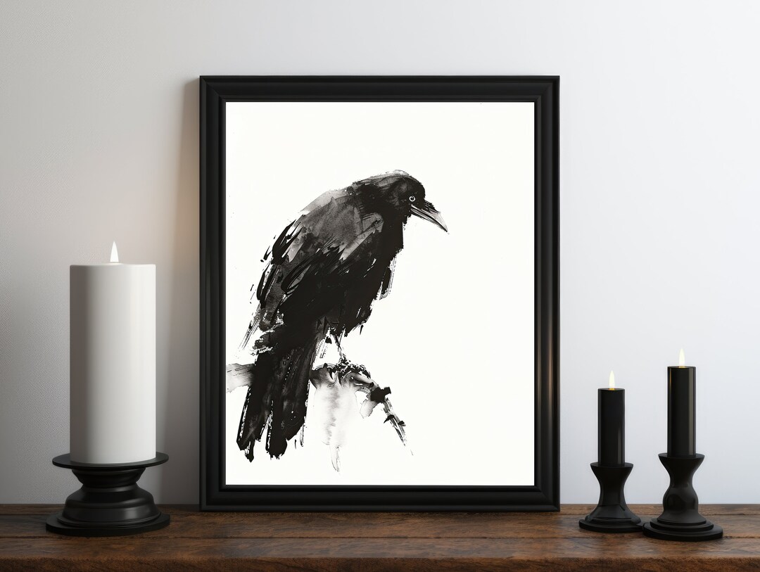 Watercolor Japanese Raven Art, Japan Wall Art Print, Feng Shui Decor ...