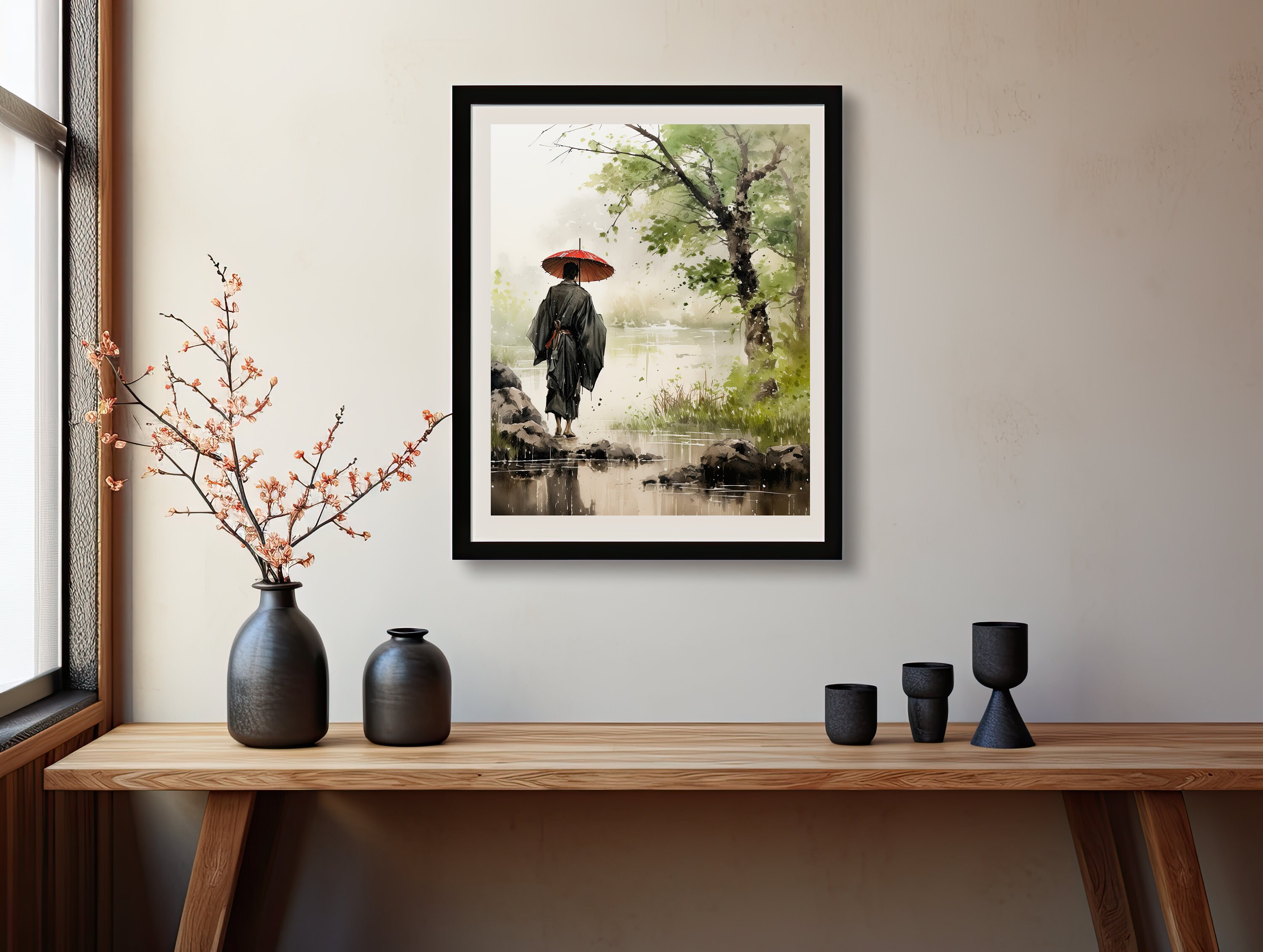 Watercolor Japanese Samurai Wall Art Print, Oriental Art, Ronin Decor ...