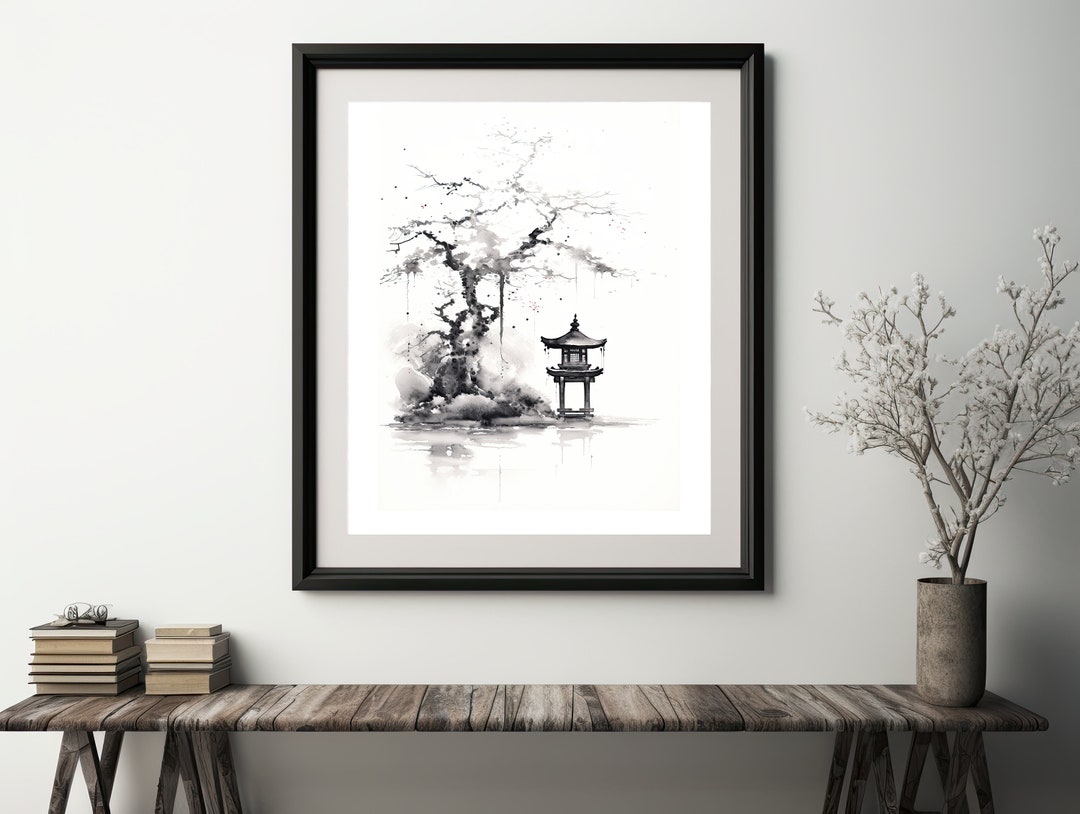 Watercolor Shinto Shrine Wall Art Print, Sumi E Style, Kyoto Decor ...