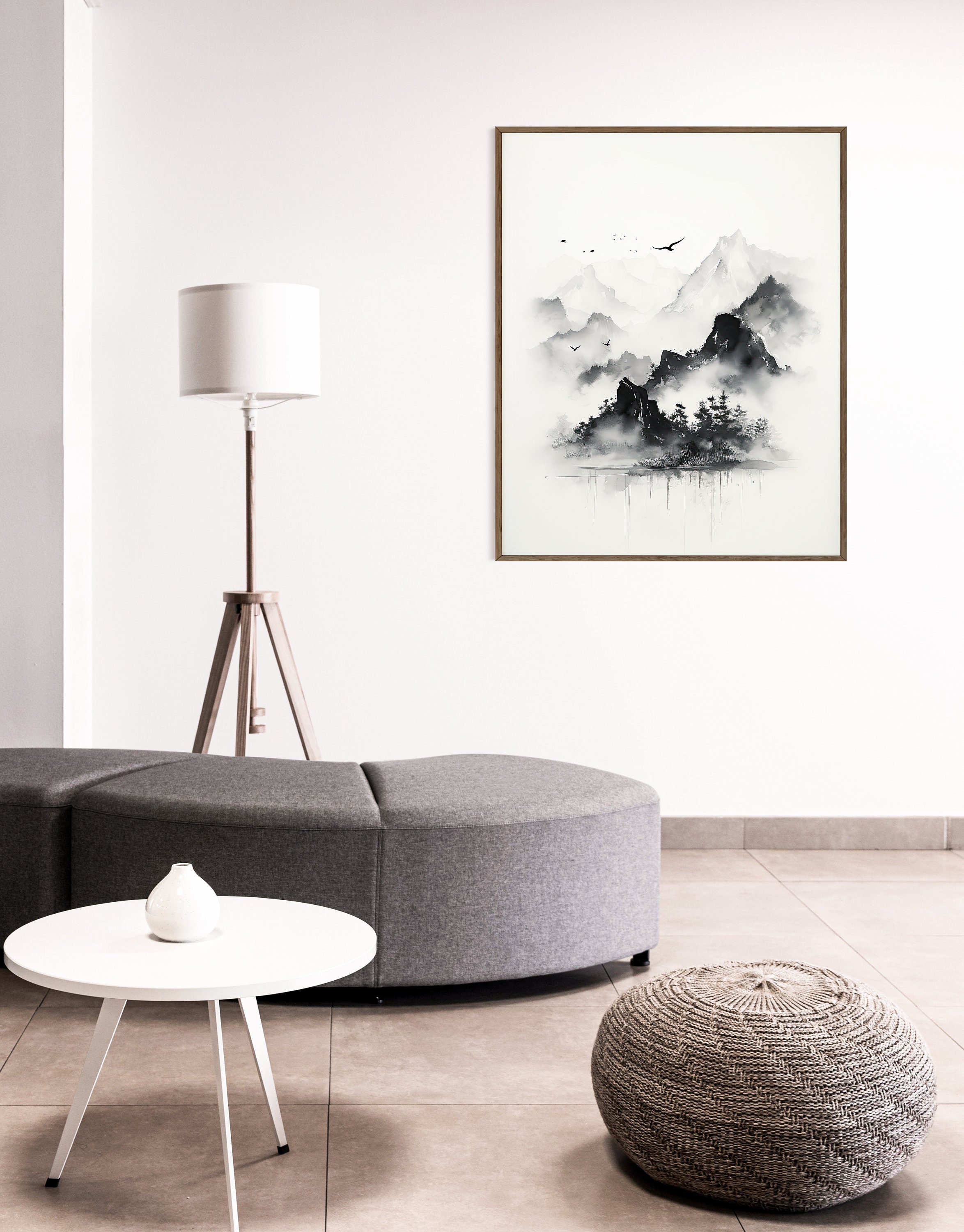 Watercolor Japanese Mountain Wall Art Print, Sumi E Style, Kyoto Decor ...