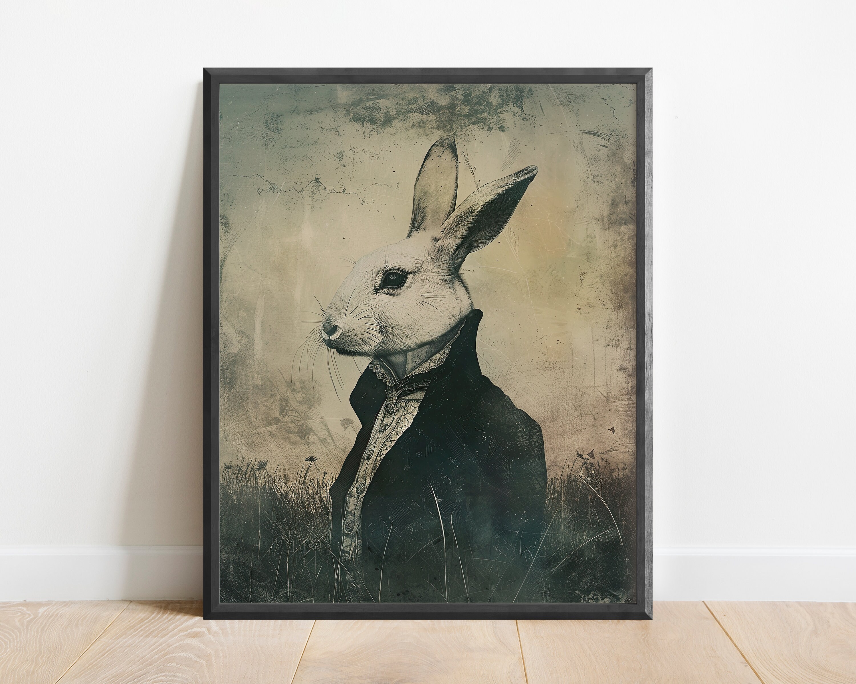 Dark Academia Rabbit Oil Painting Wall Art Print, Easter Wall Art ...