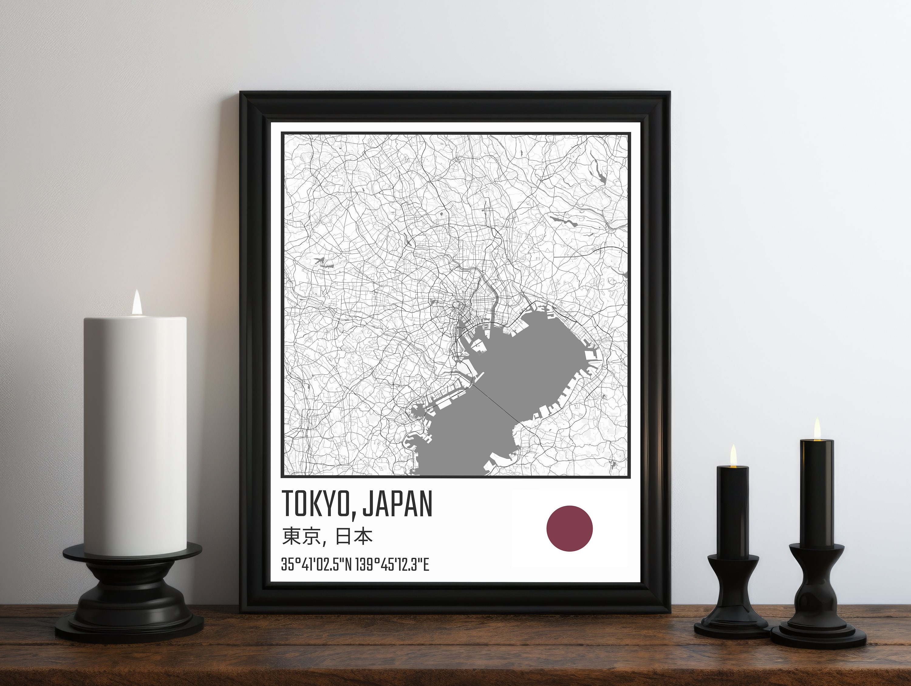 Tokyo, Japan Map Wall Art Print, Japanese Flag, City Map Art, Traveling ...