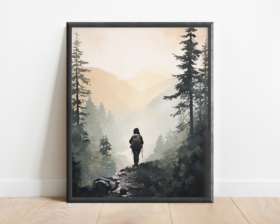 Minimalist Hiking Painting Wall Art Print, Nature Art, Forest Print ...