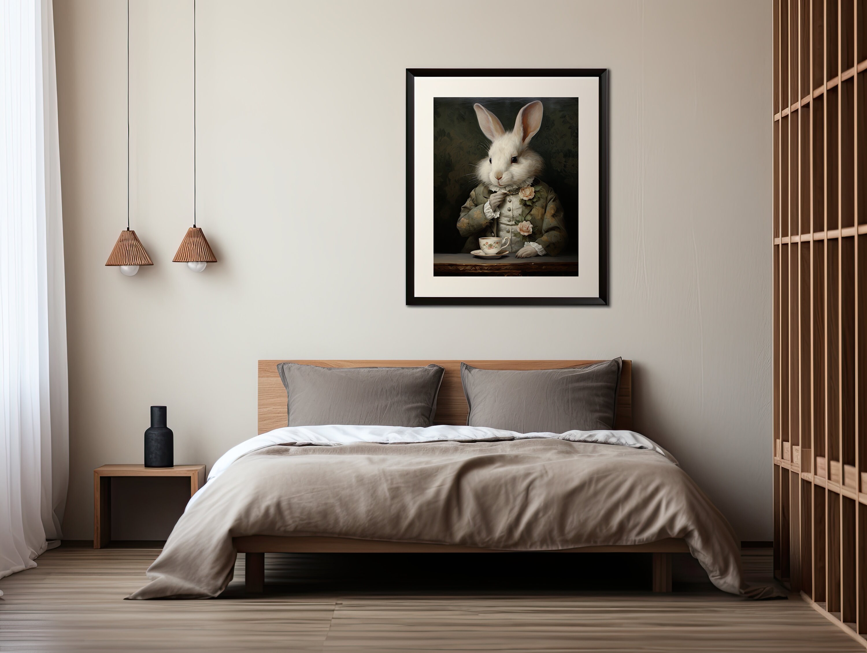 Dark Academia Victorian Rabbit Oil Painting Wall Art Print, Dark ...