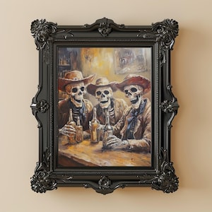 Halloween Skeleton Oil Painting Print, Dark Academia Decor, Dark Wall ...