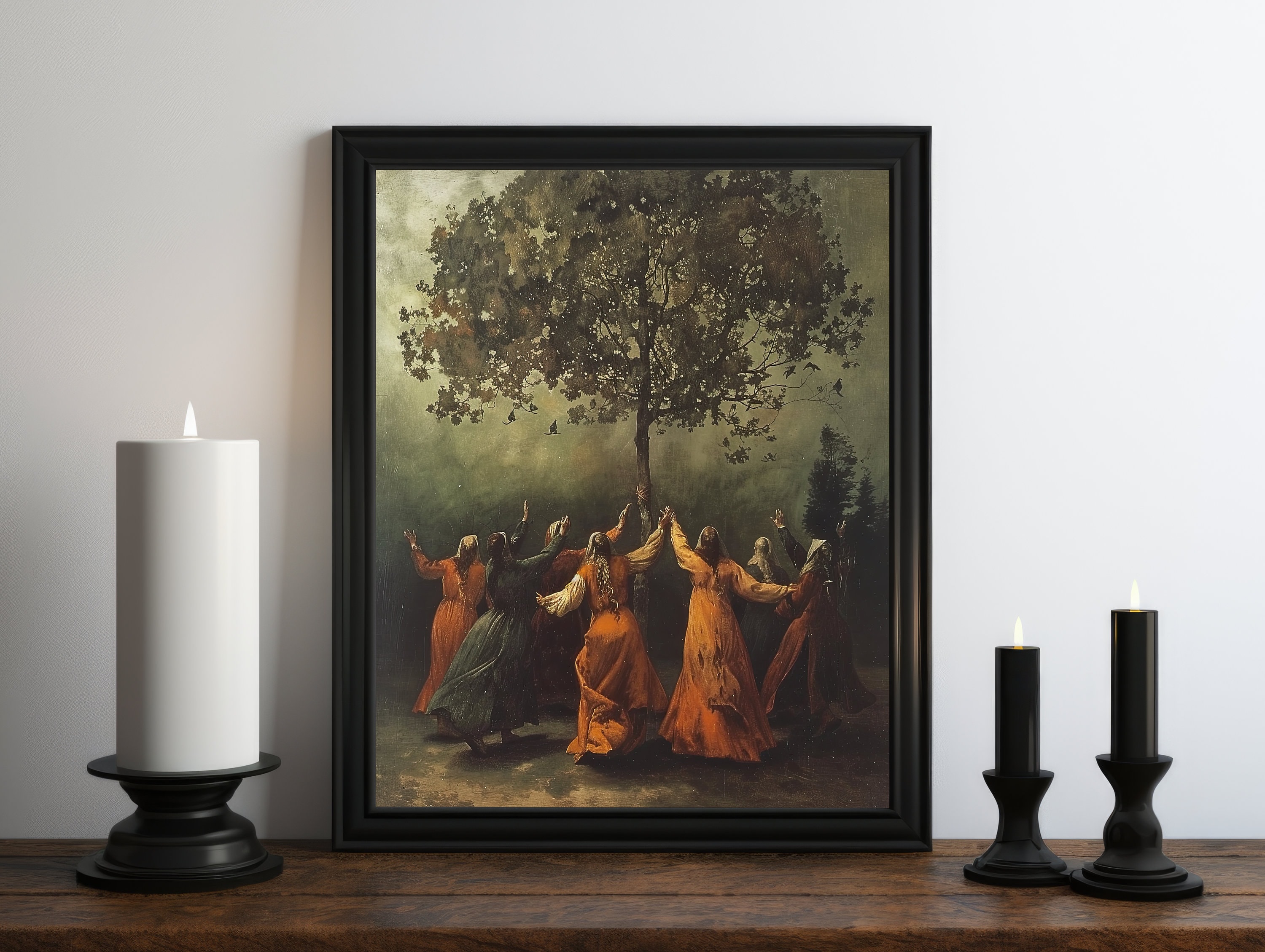Dark Academia Witch Coven Oil Painting, Dark Wall Art, Moody Decor ...