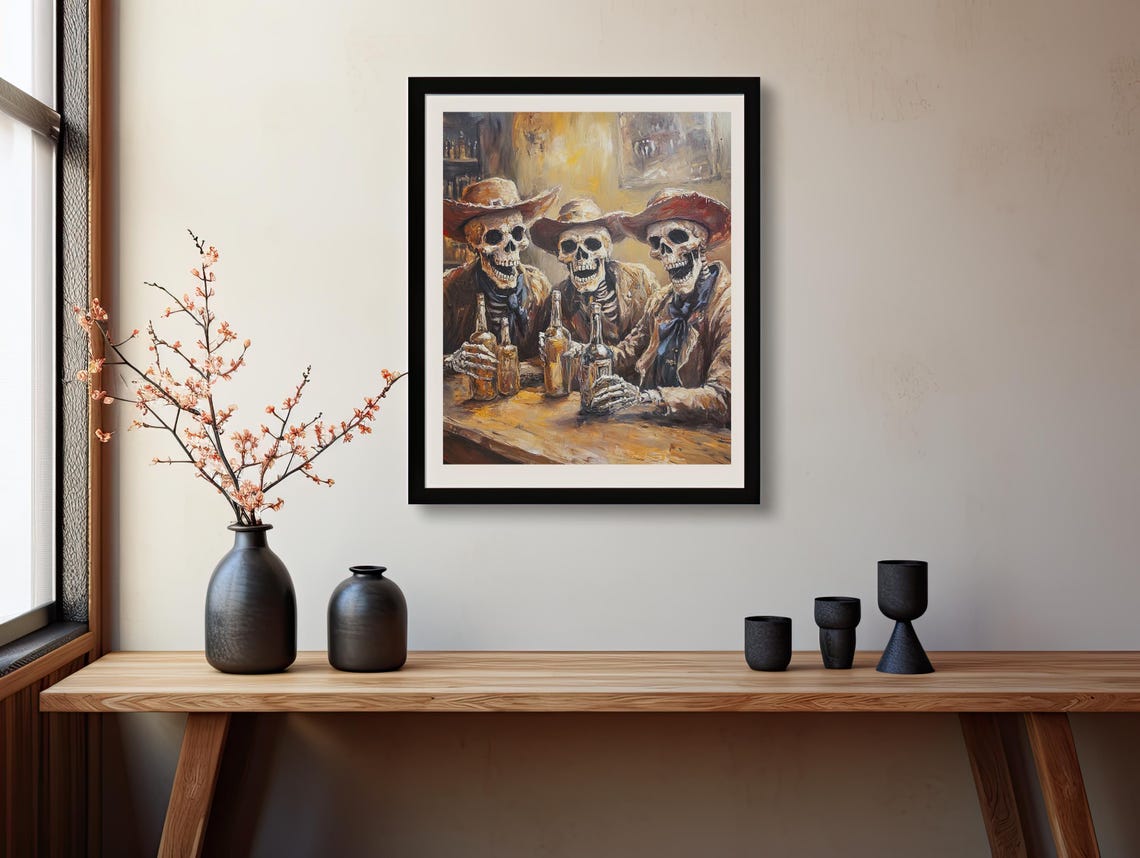 Halloween Skeleton Oil Painting Print, Dark Academia Decor, Dark Wall ...