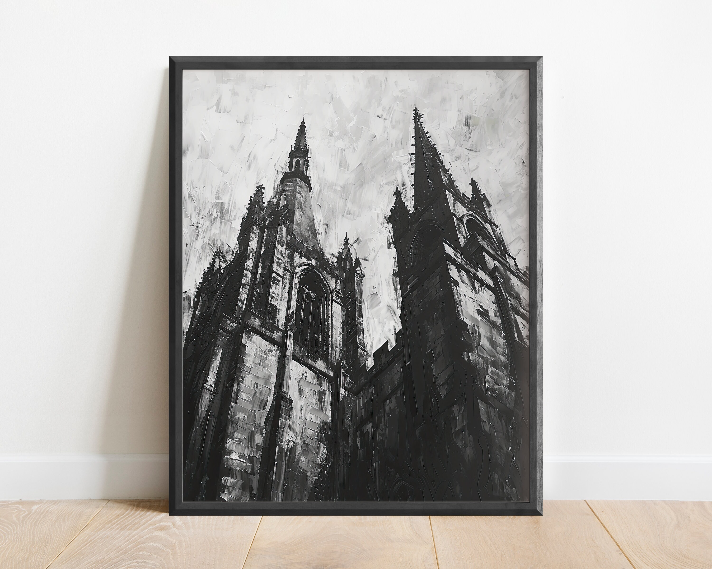 Dark Academia Gothic Church Oil Painting Wall Art Print, Moody ...