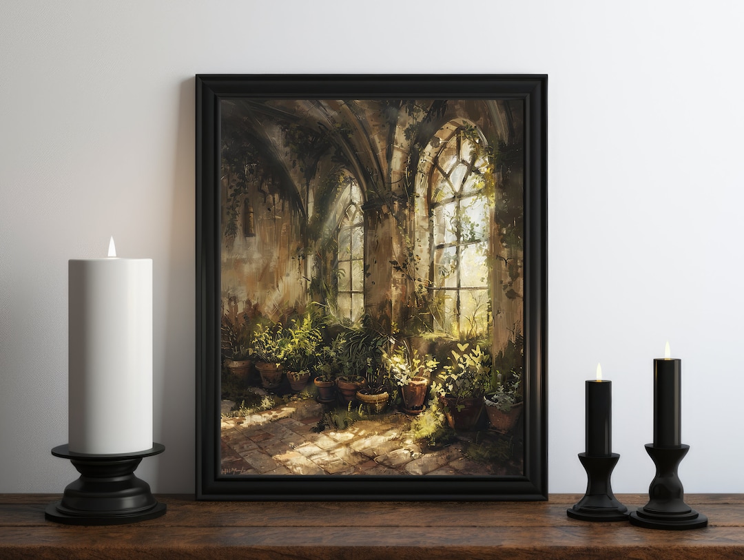 Dark Academia Nature Oil Painting, Dark Botanical Wall Art, Moody Decor ...