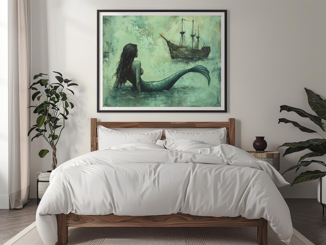 Dark Academia Mermaid Oil Painting Print, Dark Wall Art, Moody Decor ...