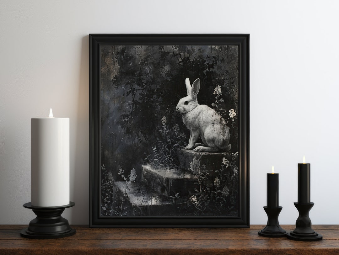 Dark Academia Rabbit Oil Painting Wall Art Print, Occult Moon Decor ...
