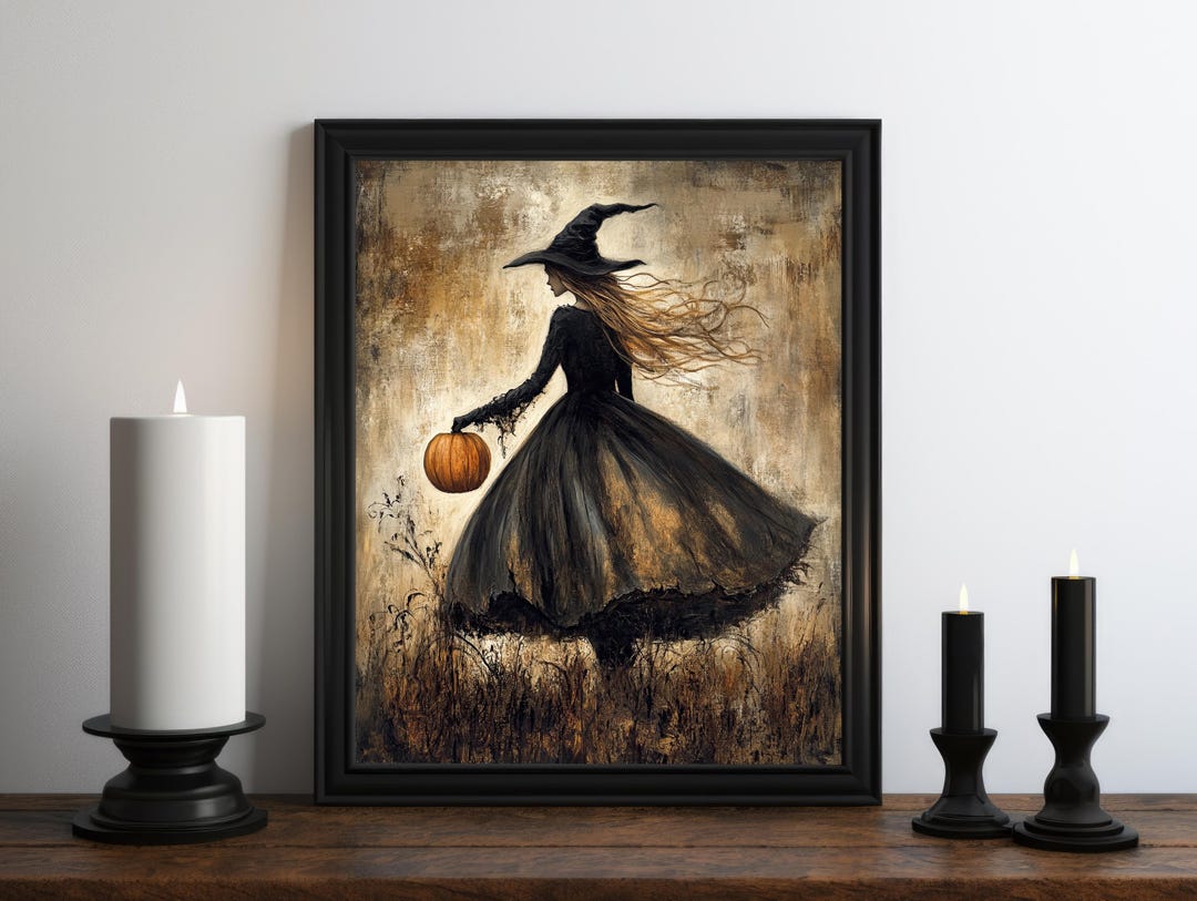 Halloween Witch Oil Painting Wall Art Print, Halloween Wall Art, Spooky ...