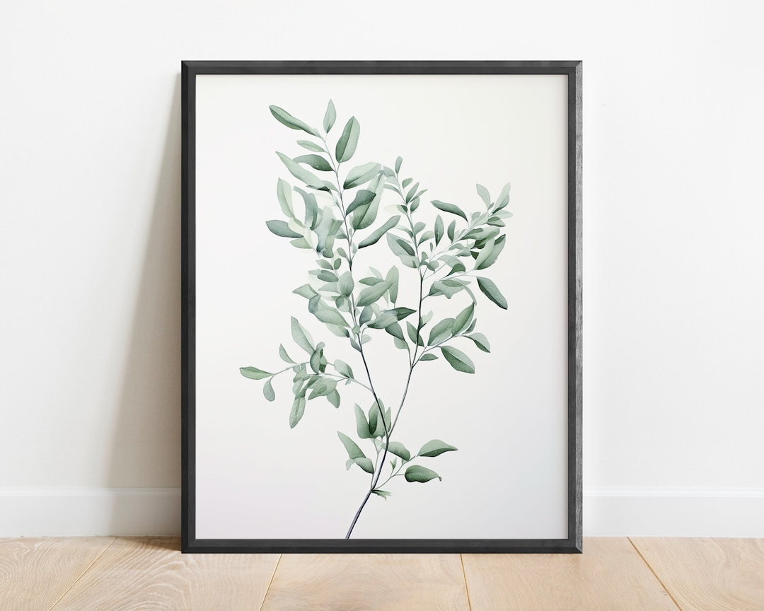 Minimalist Watercolor Sage Branch Wall Art Print, Nature Art, Plant ...
