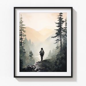 Minimalist Hiking Painting Wall Art Print, Nature Art, Forest Print ...
