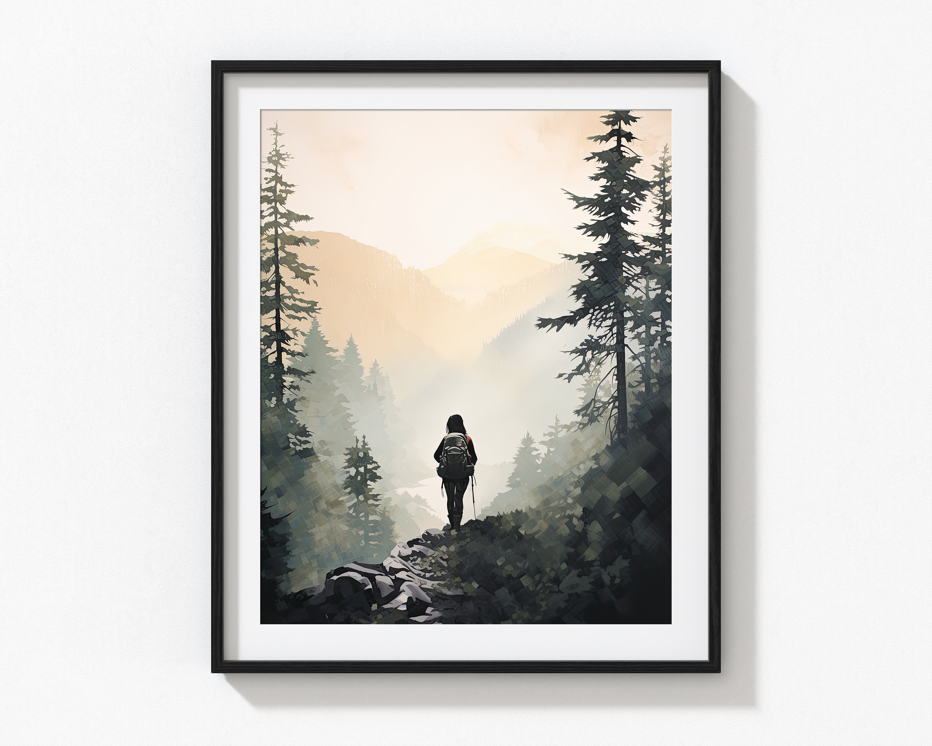 Minimalist Hiking Painting Wall Art Print, Nature Art, Forest Print ...