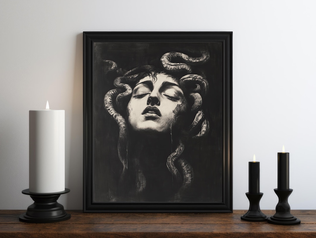 Medusa Portrait Painting Print, Dark Academia Witch Painting, Medusa ...