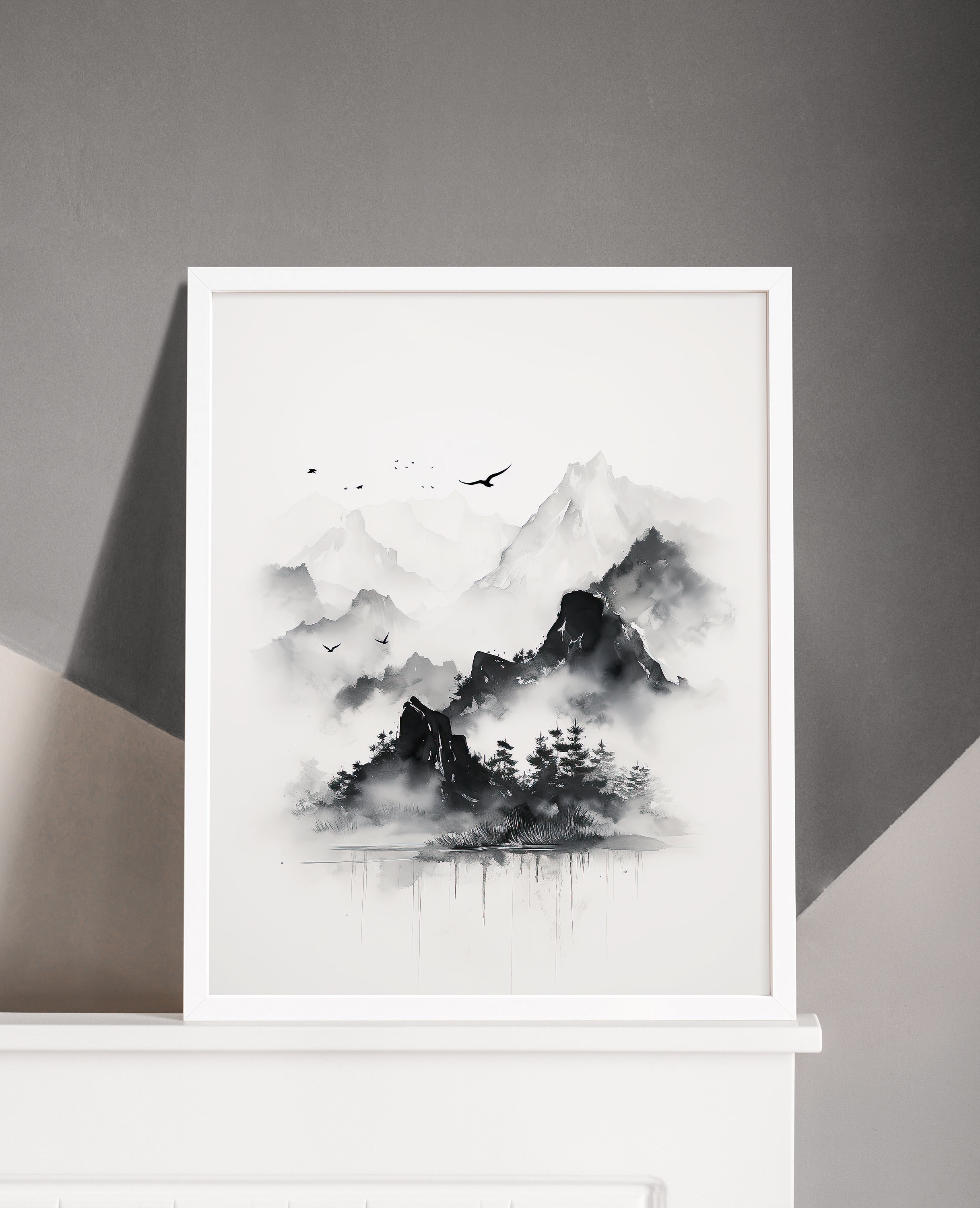 Watercolor Japanese Mountain Wall Art Print, Sumi E Style, Kyoto Decor ...