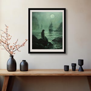 Dark Academia Mermaid Oil Painting, Dark Wall Art, Moody Decor ...