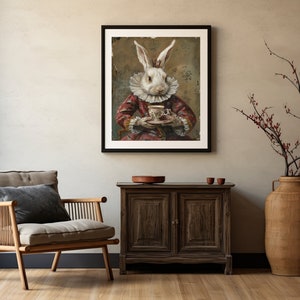 Dark Academia Victorian Rabbit Oil Painting Wall Art Print, Easter Wall ...