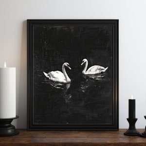 Dark Academia Swans Oil Painting Wall Art Print, Dark Cottagecore Decor ...