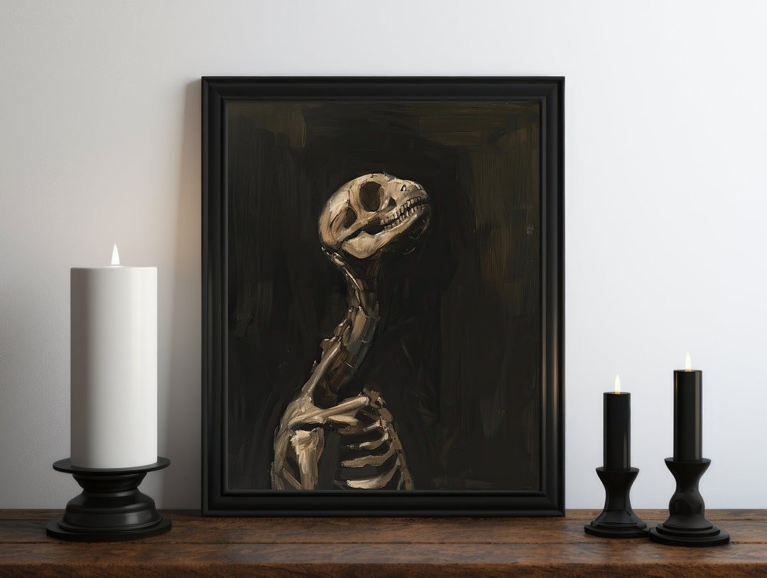 Dark Academia Snake Skeleton Oil Painting Wall Art Print, Occult Snake ...
