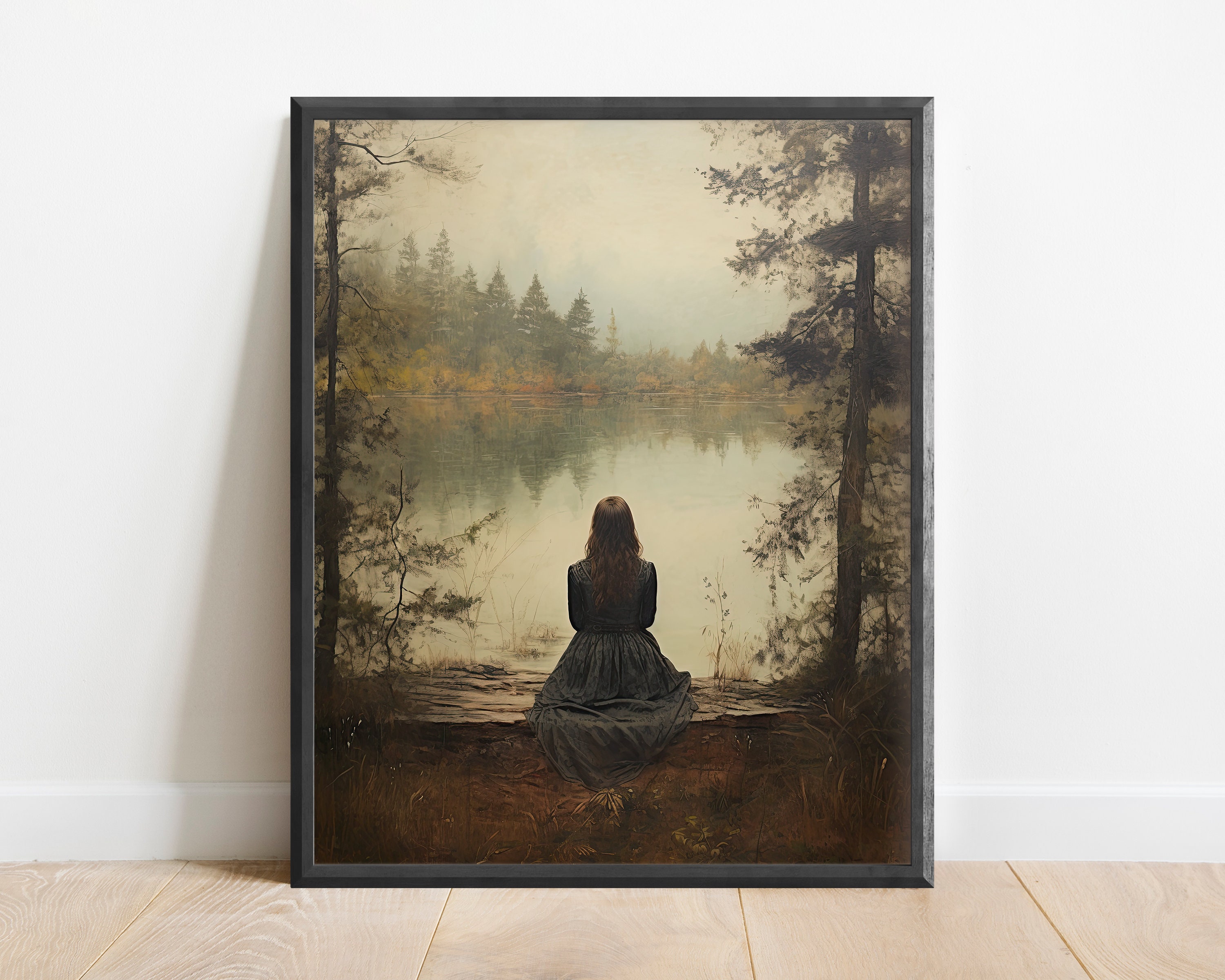 Dark Academia Witch Lake Oil Painting, Dark Wall Art, Moody Decor ...