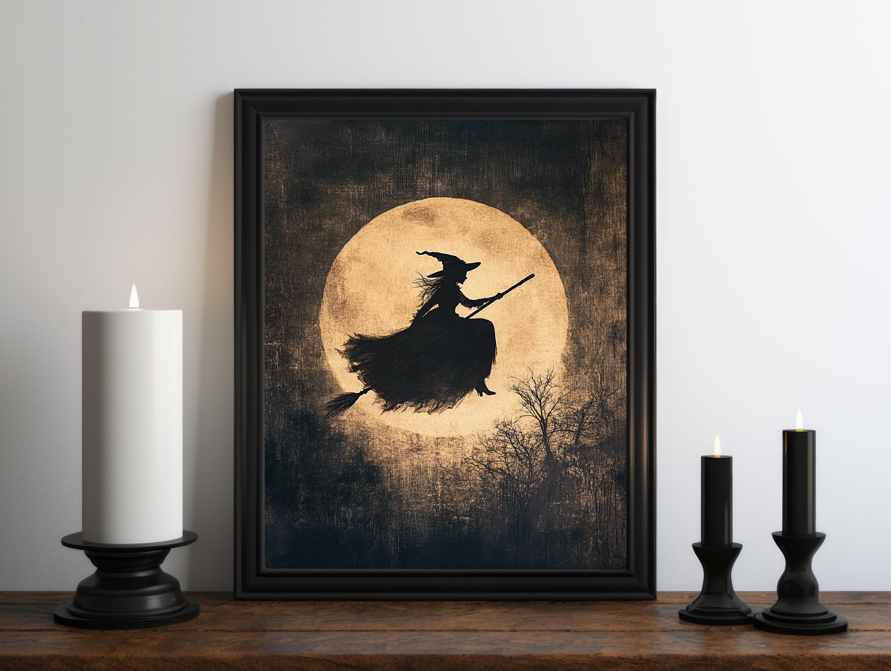 Halloween Witch Oil Painting Wall Art Print, Halloween Wall Art ...