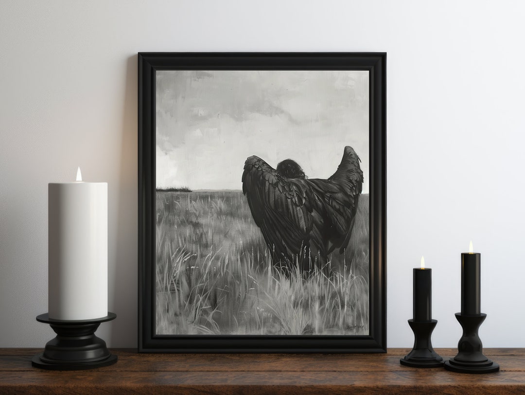Fallen Angel Oil Painting, Dark Academia Decor, Dark Wall Art, Moody ...