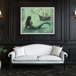 Dark Academia Mermaid Oil Painting Print, Dark Wall Art, Moody Decor ...