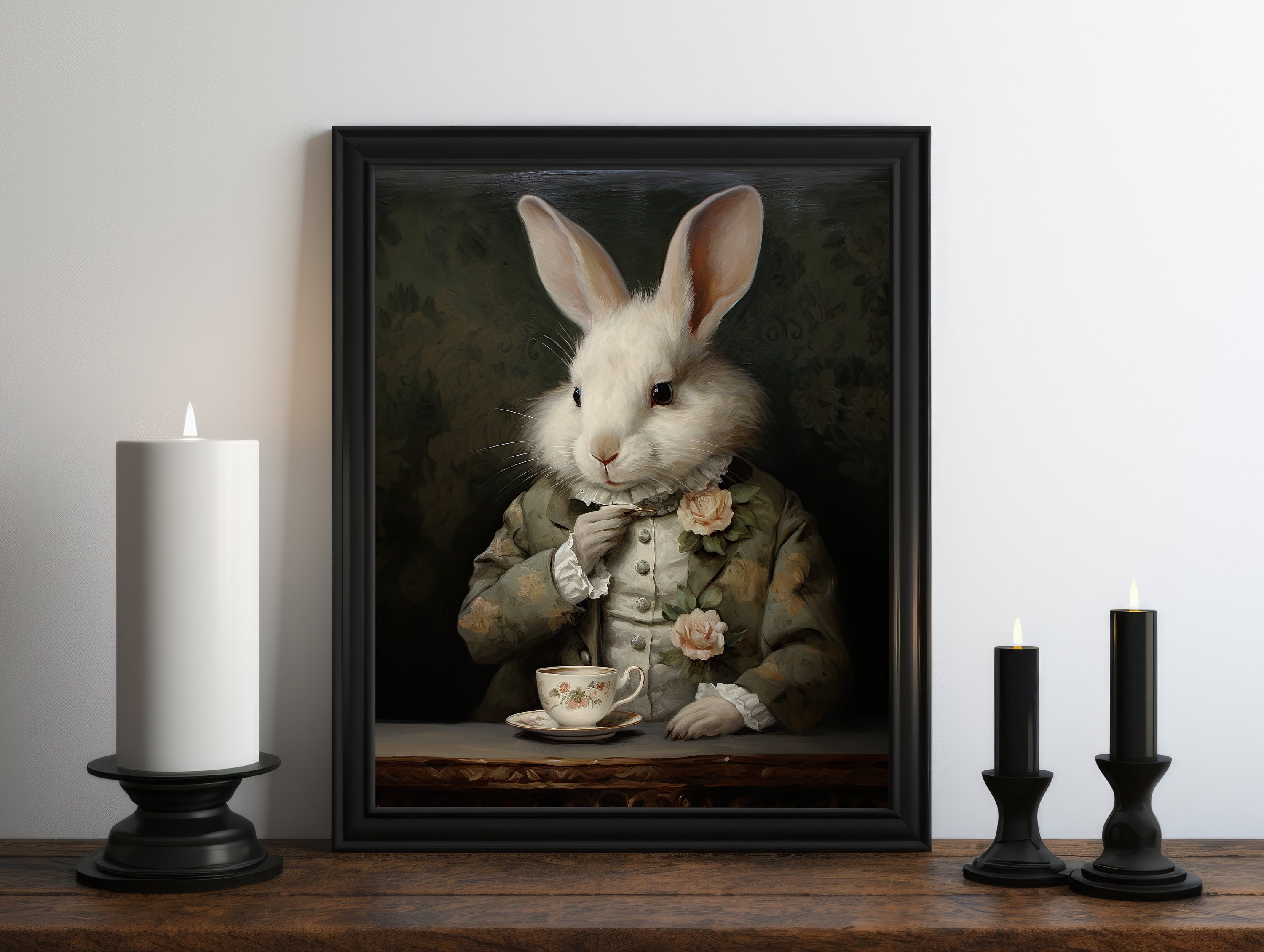 Dark Academia Victorian Rabbit Oil Painting Wall Art Print, Dark ...