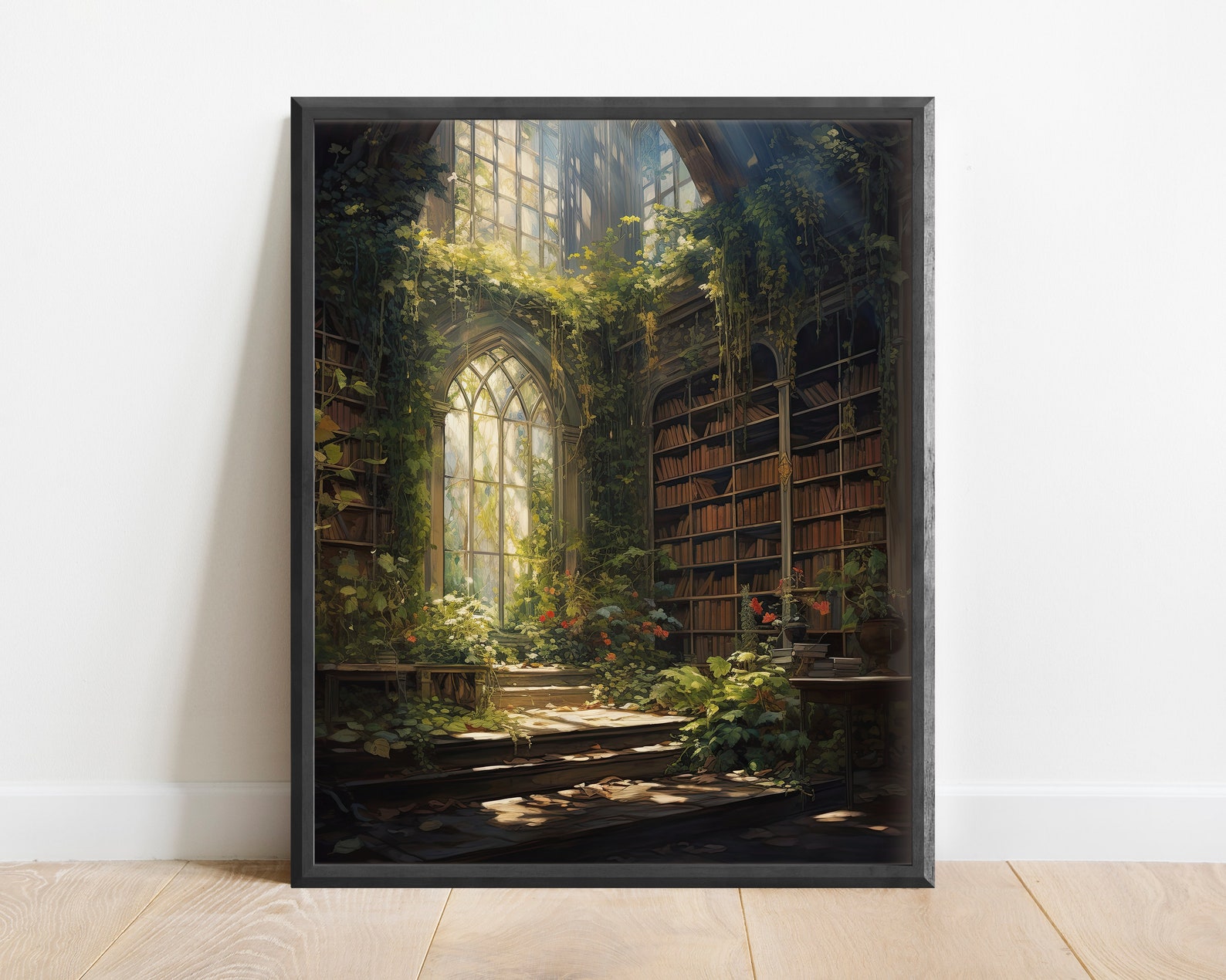 Dark Academia Nature Oil Painting Wall Art Print, Moody Library, Moody ...