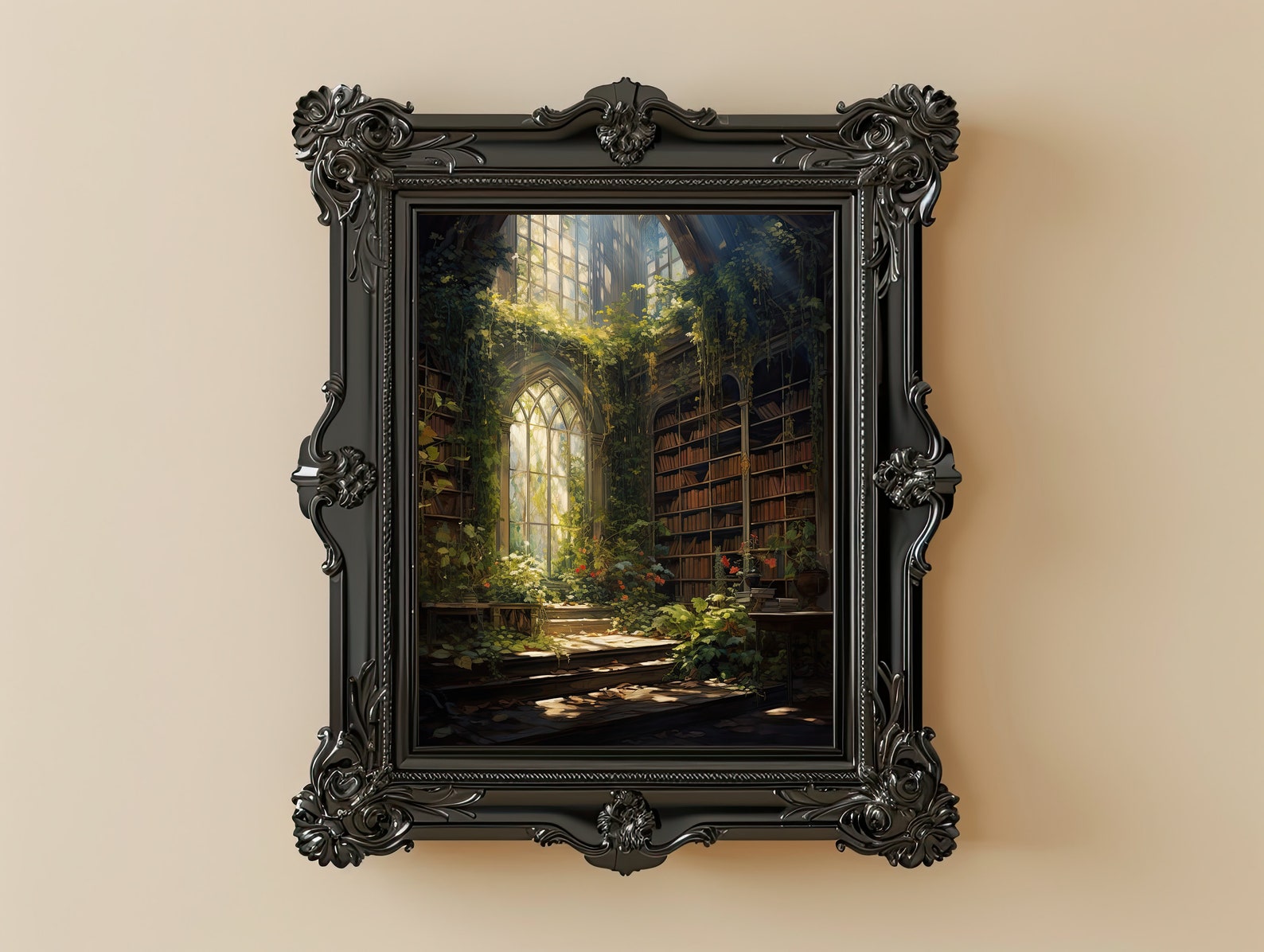 Dark Academia Nature Oil Painting Wall Art Print, Moody Library, Moody ...