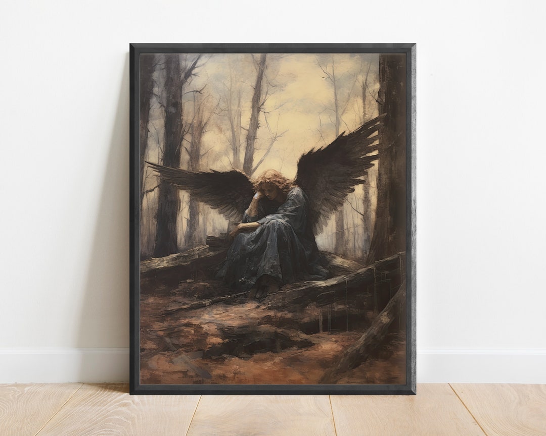 Fallen Angel Oil Painting Dark Academia Decor Dark Wall Art - Etsy