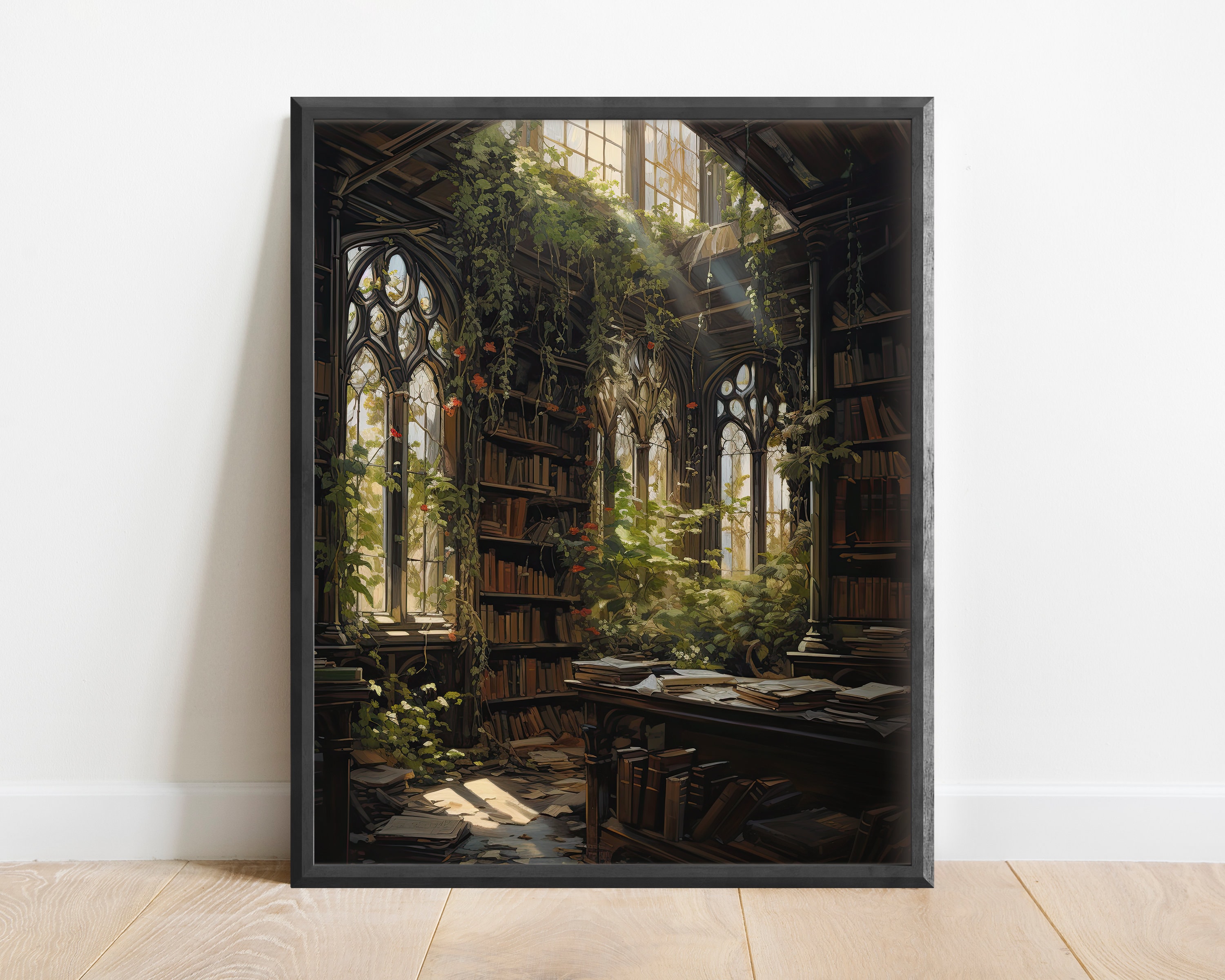 Dark Academia Nature Oil Painting Wall Art Print, Moody Library, Moody ...
