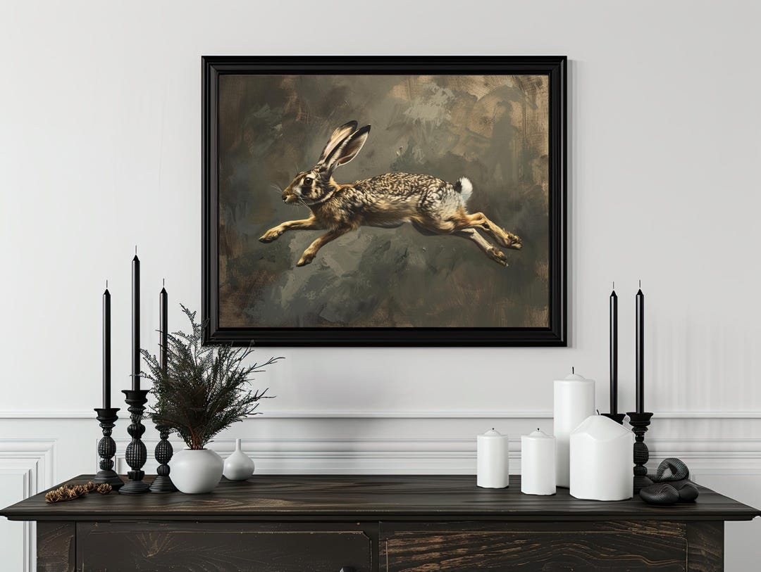 Dark Academia Rabbit Oil Painting, Dark Wall Art, Moody Decor ...