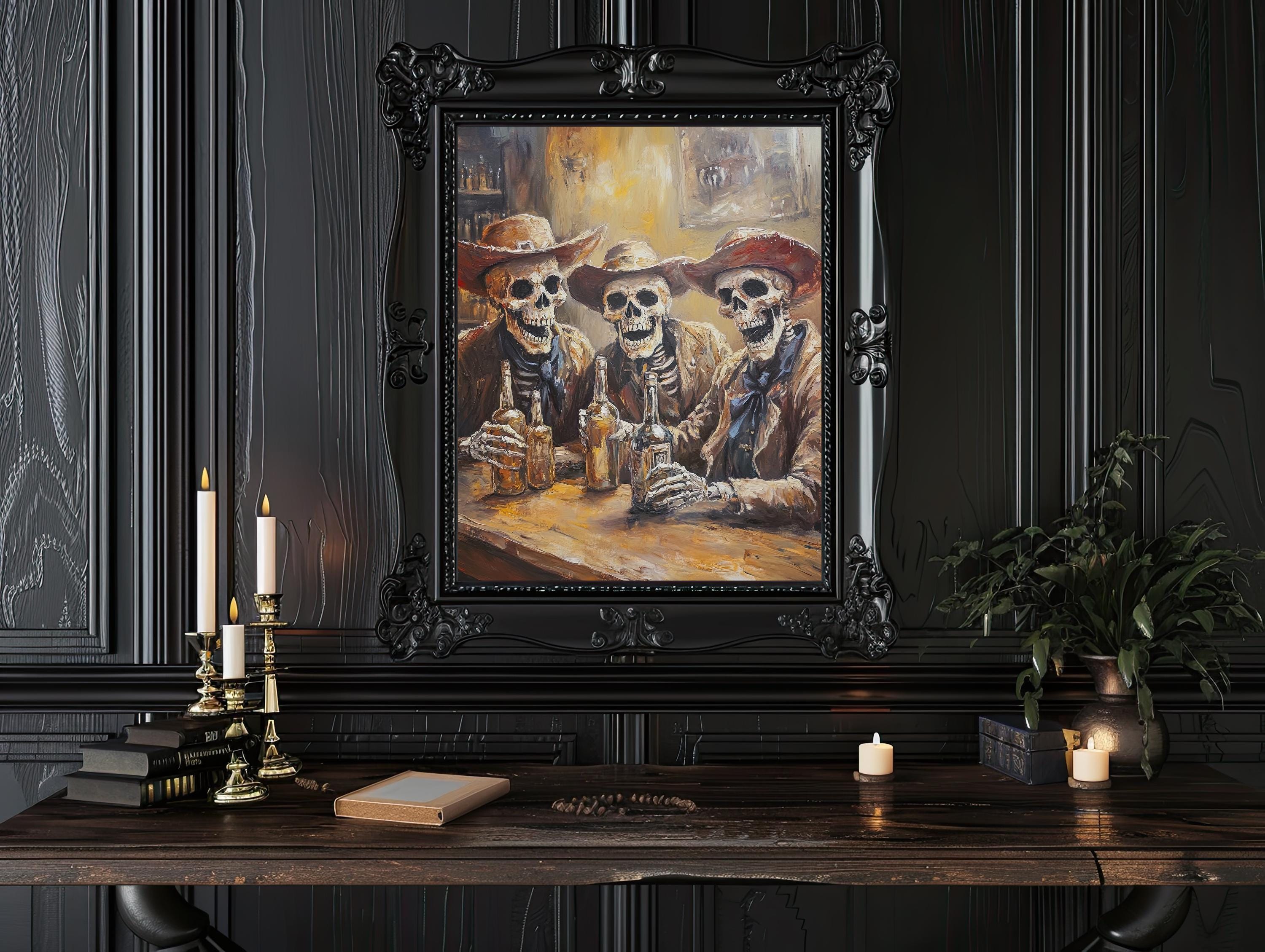 Halloween Skeleton Oil Painting Print, Dark Academia Decor, Dark Wall ...