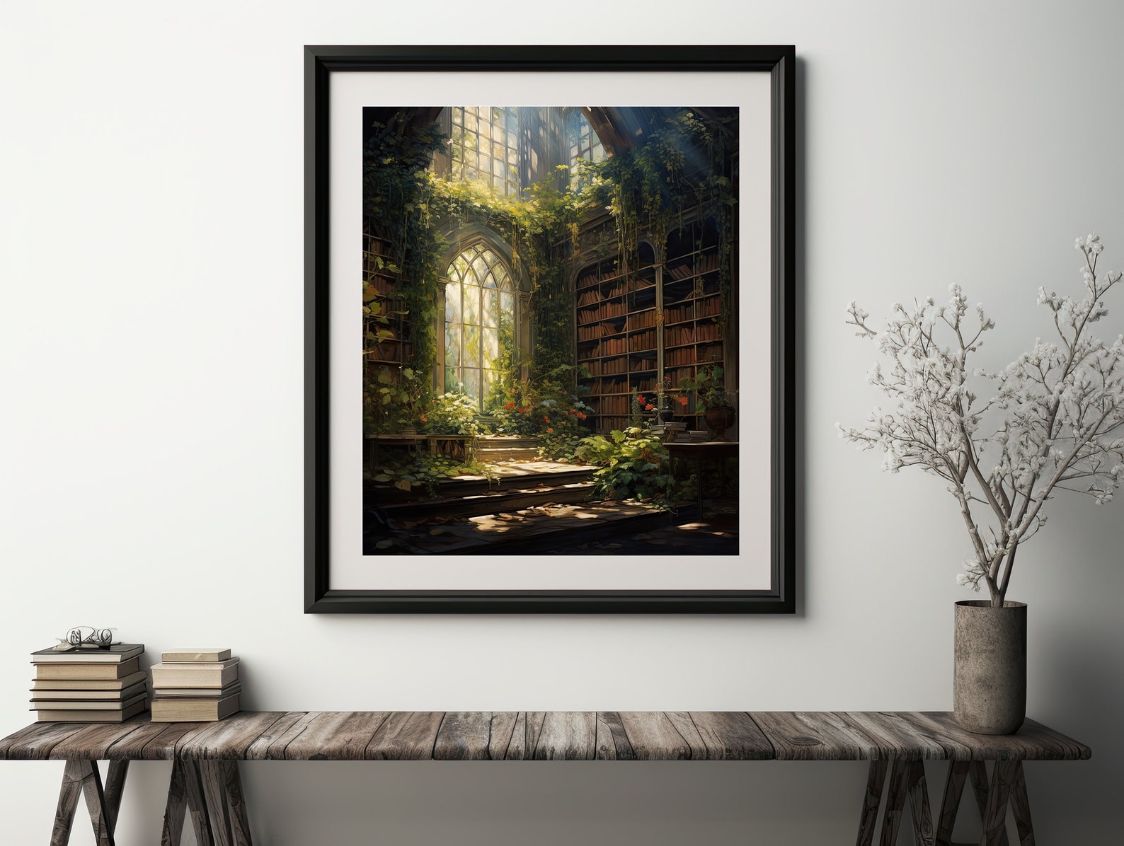 Dark Academia Nature Oil Painting Wall Art Print, Moody Library, Moody ...