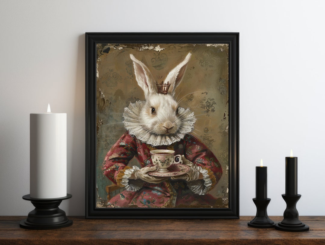 Dark Academia Victorian Rabbit Oil Painting Wall Art Print, Easter Wall ...