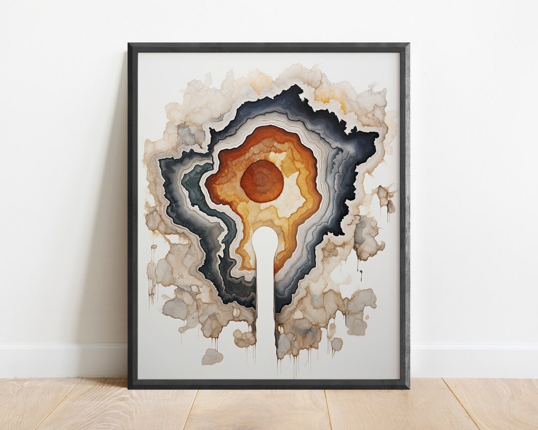 Geode Painting Wall Art Print, Rock Wall Art, Crystal Print, Geometric ...