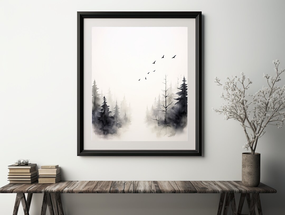 Watercolor Japanese Forest Wall Art Print, Sumi E Style, Kyoto Decor ...