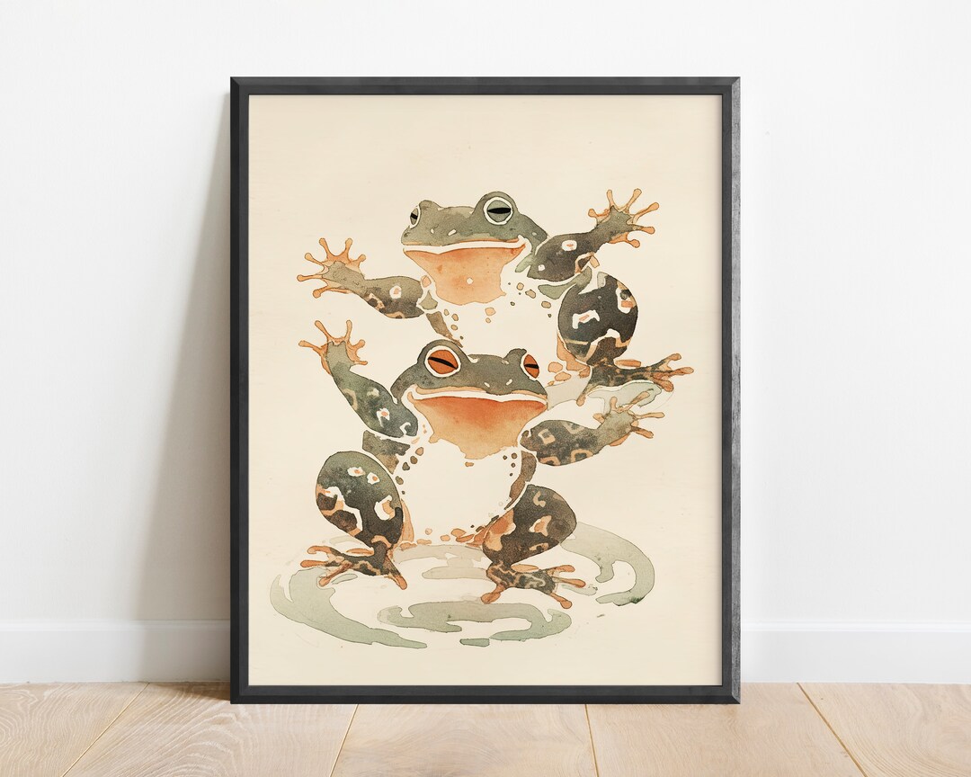 Minimalist Japanese Frogs Watercolor Wall Art Print, Japanese Art ...