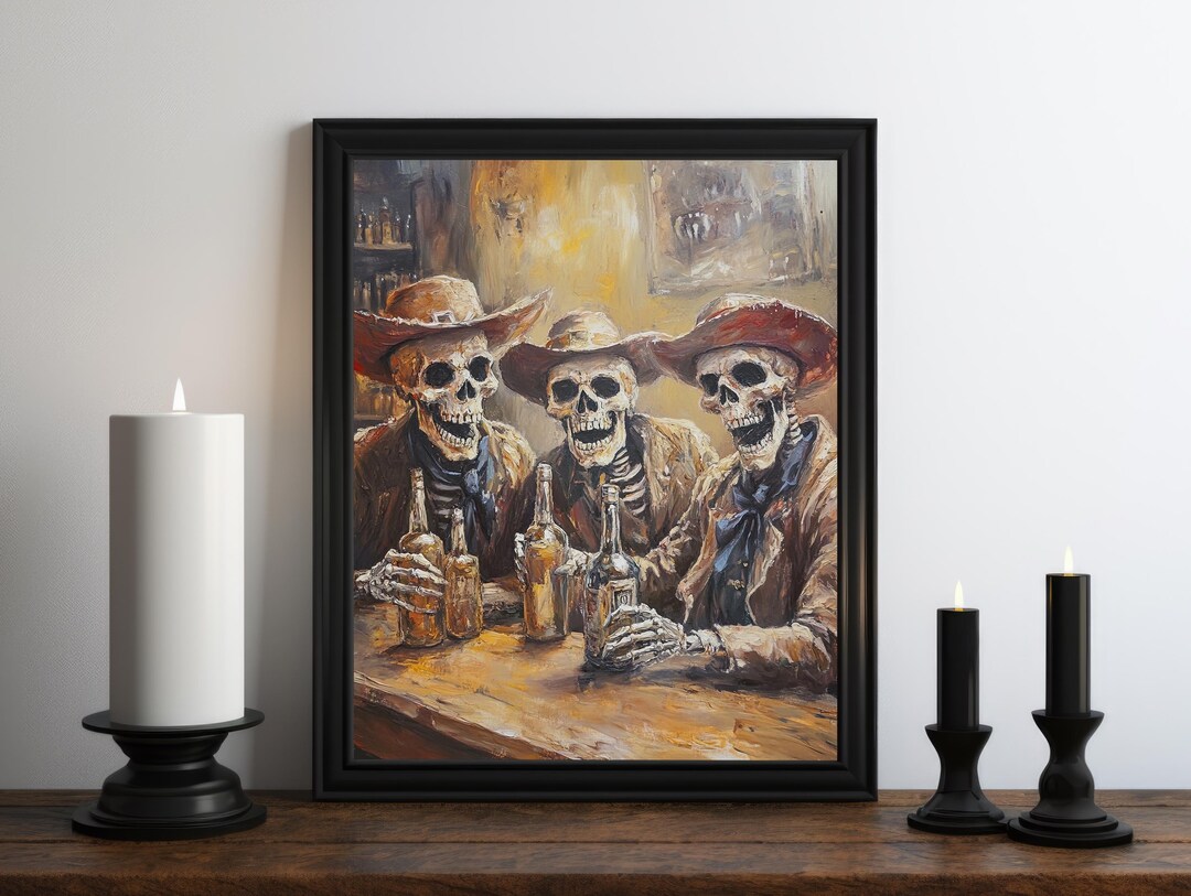 Halloween Skeleton Oil Painting Print, Dark Academia Decor, Dark Wall ...