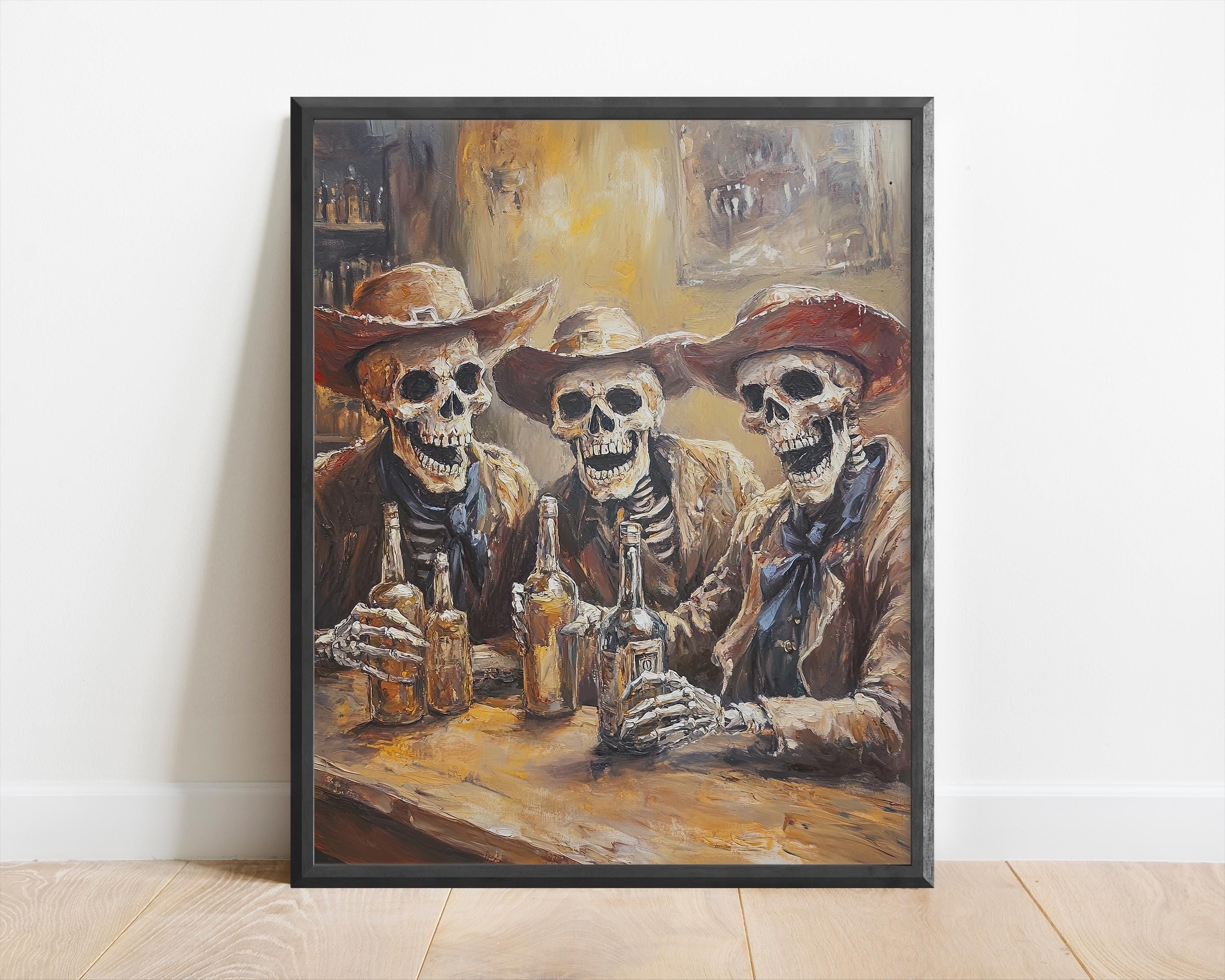 Halloween Skeleton Oil Painting Print, Dark Academia Decor, Dark Wall ...