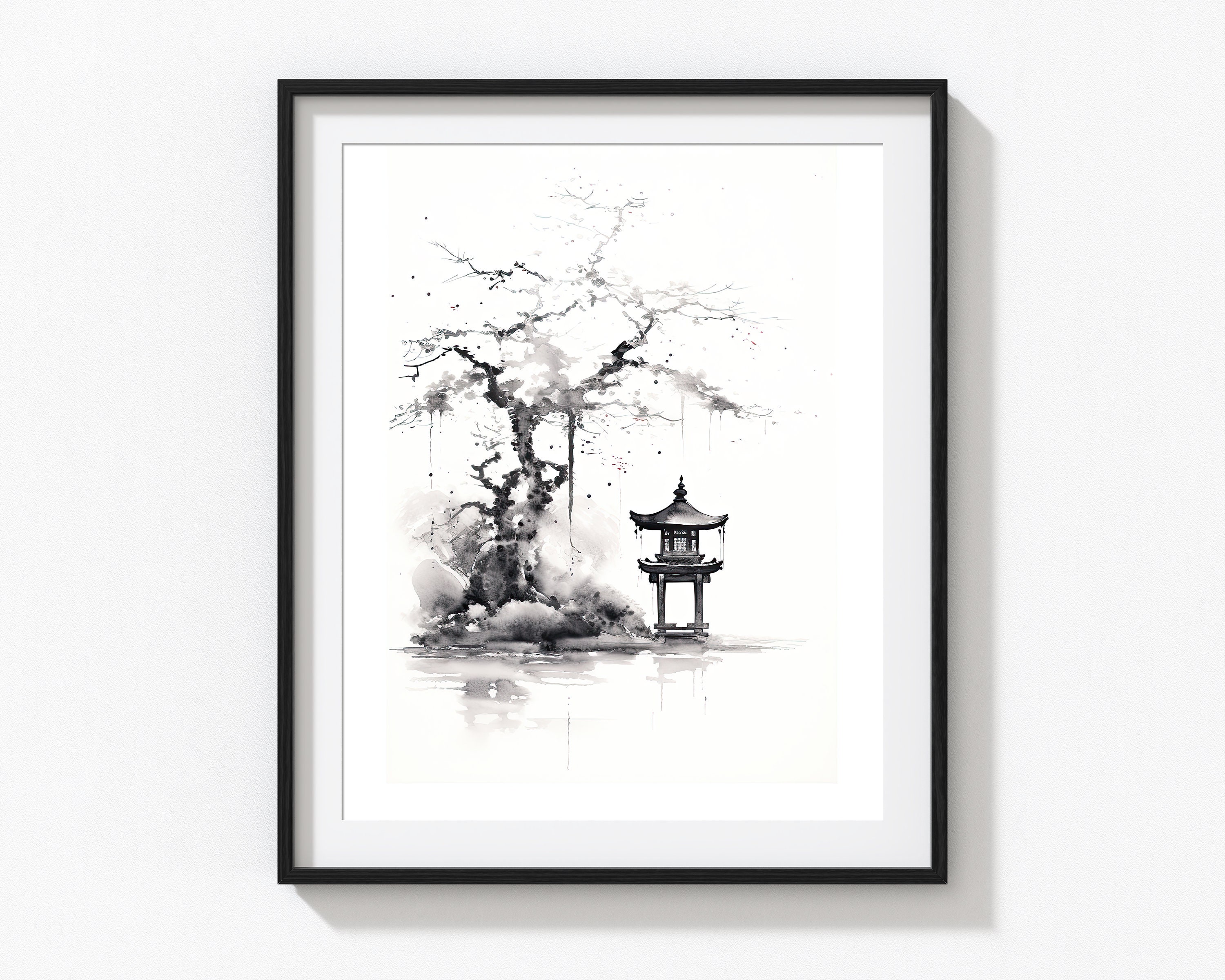 Watercolor Shinto Shrine Wall Art Print, Sumi E Style, Kyoto Decor ...